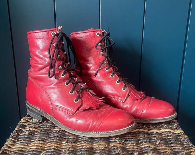 Vintage Western Red Lace up Ropers With Kilties Womens Size 7B - Etsy