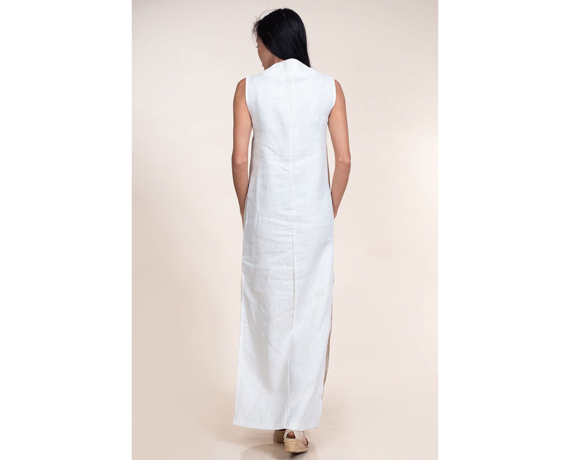 Linen Dress in Ecru Color With Knee Length and Short - Etsy