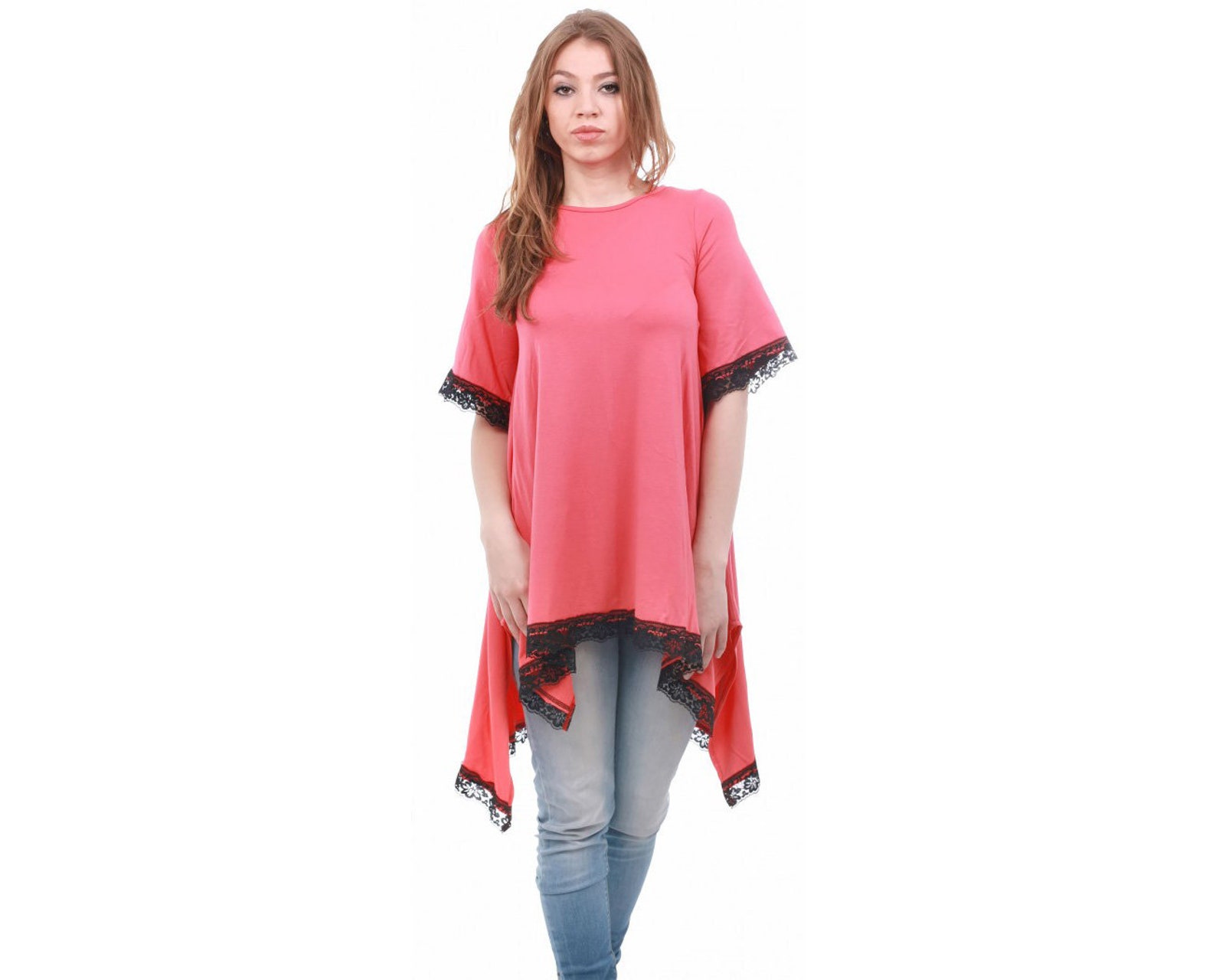 Black Asymmetrical Tunic With Short Sleeves - Etsy