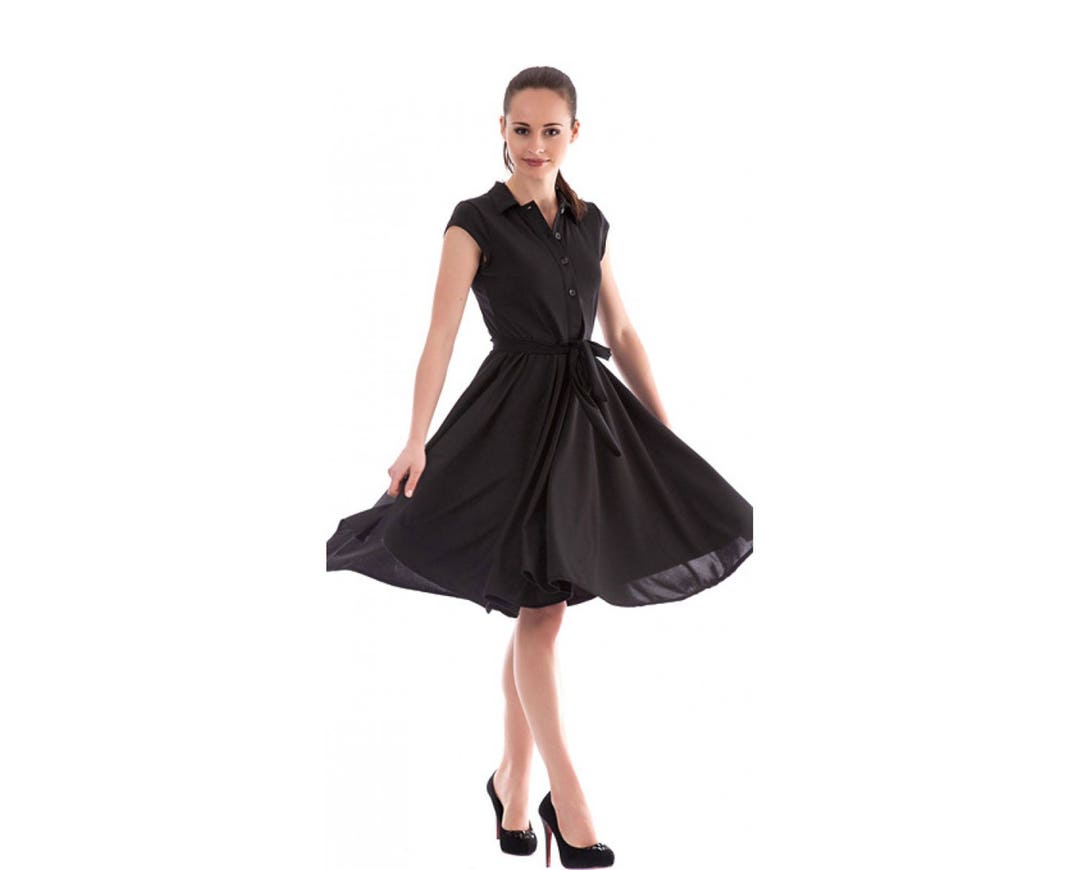 Black Dress / Knee Length Dress / Shirt Dress / Midi Dress / Short ...