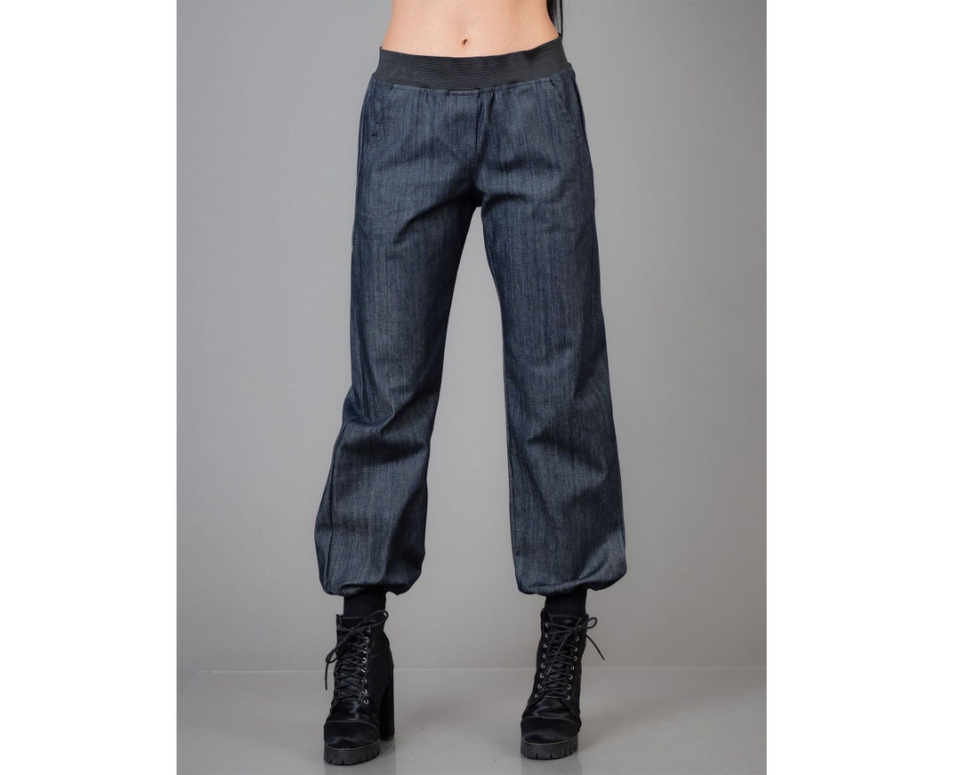 Long Black Pants With Loose Legs, Made From Thick Jersey / Loose Leg ...