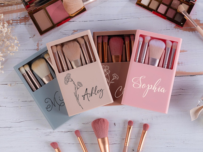 Personalized Makeup Brushes Set With Box, Christmas Gifts for Her, Cosmetic Brushes Set, Travel ...