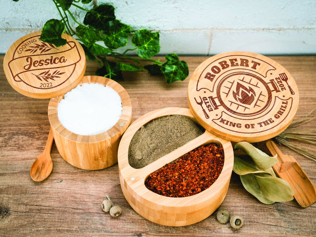 Personalized Bamboo Salt Box With Lid Engraved Salt Box - Etsy