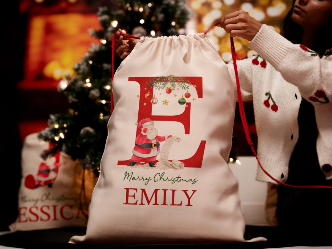 Personalised Santa Sack, Christmas Gift Bag, Custom Santa Sack, Initial ...
