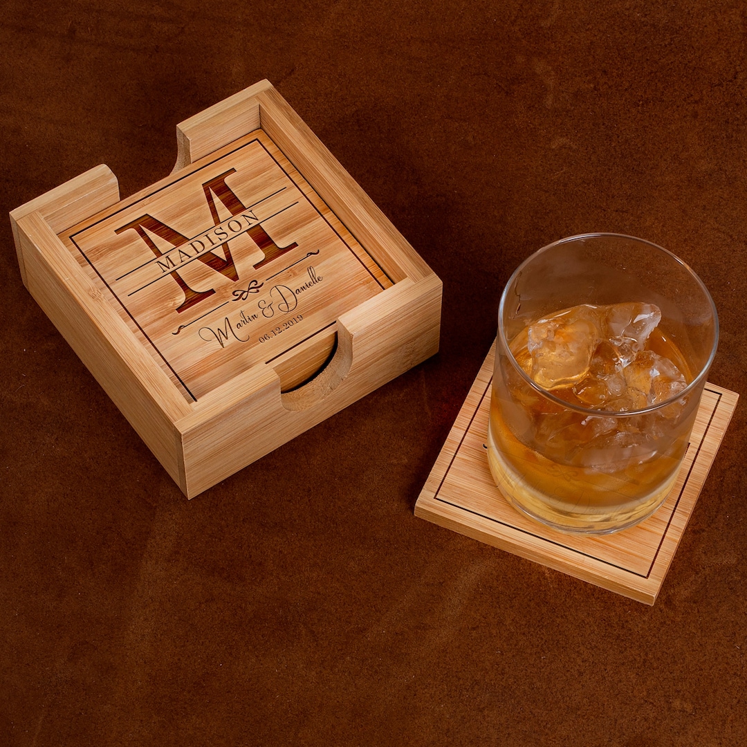 Custom Coaster Set With Holder, Housewarming Gift, Personalized Coaster ...