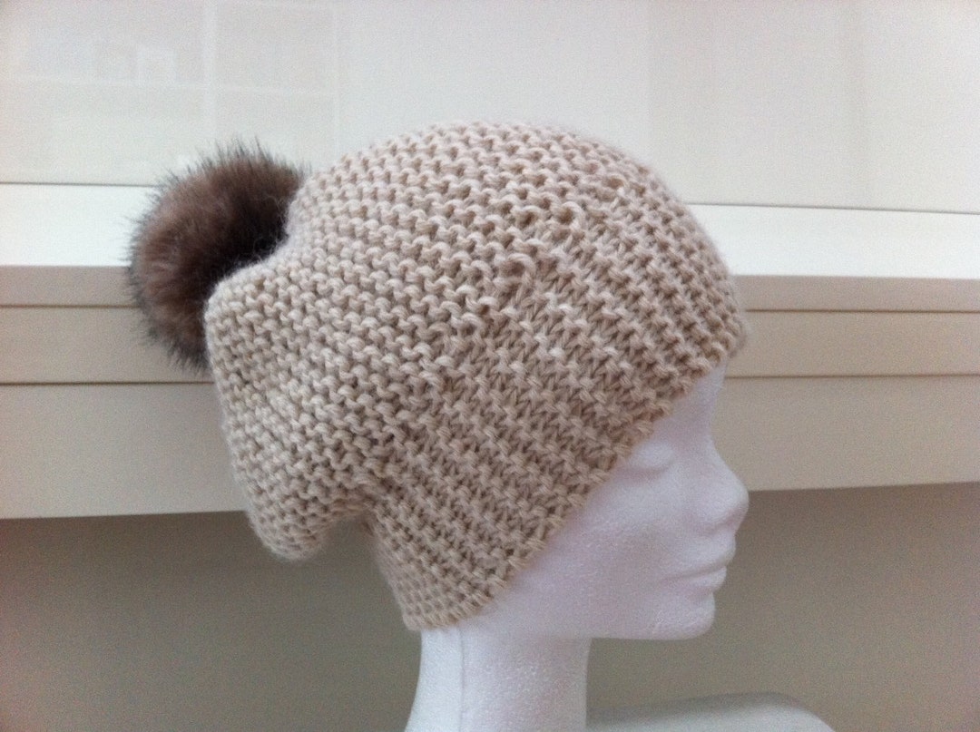 Bonnet beige clair 201 en alpaga avec pompon - Etsy France