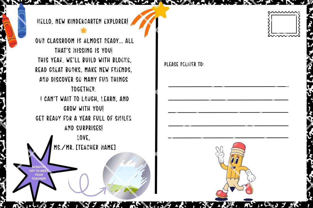 Kindergarten Teacher Postcard Template: Back to School, Welcome Letter ...