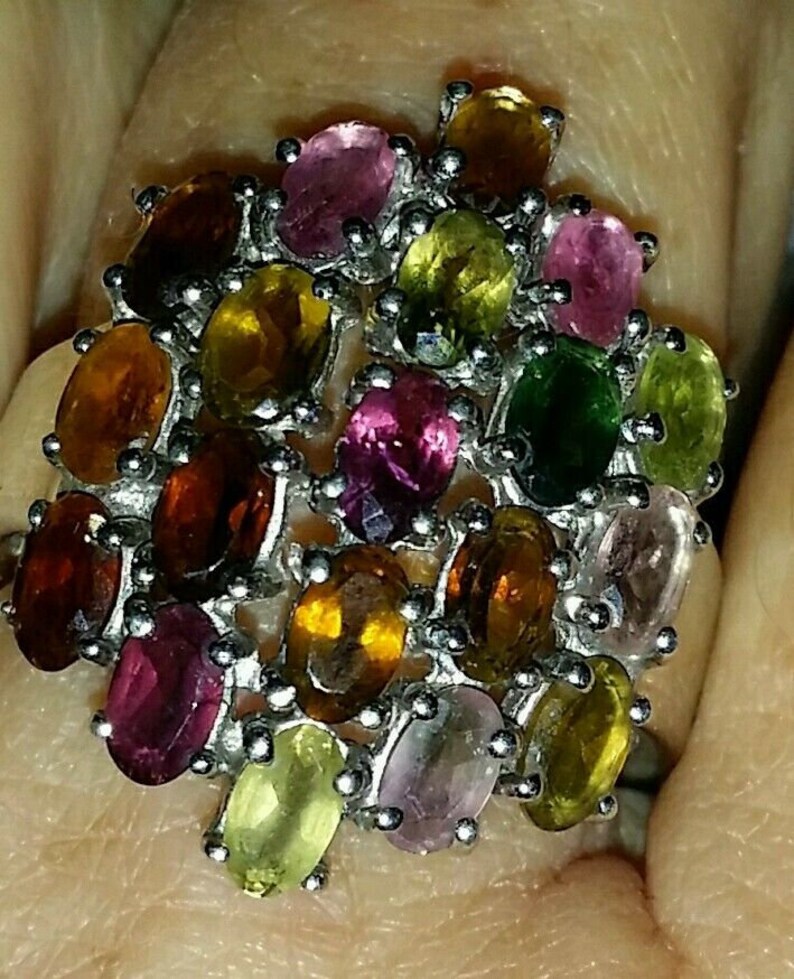 Vintage Multi Color Tourmaline Natural Stone Ring 925 STERLING - Etsy