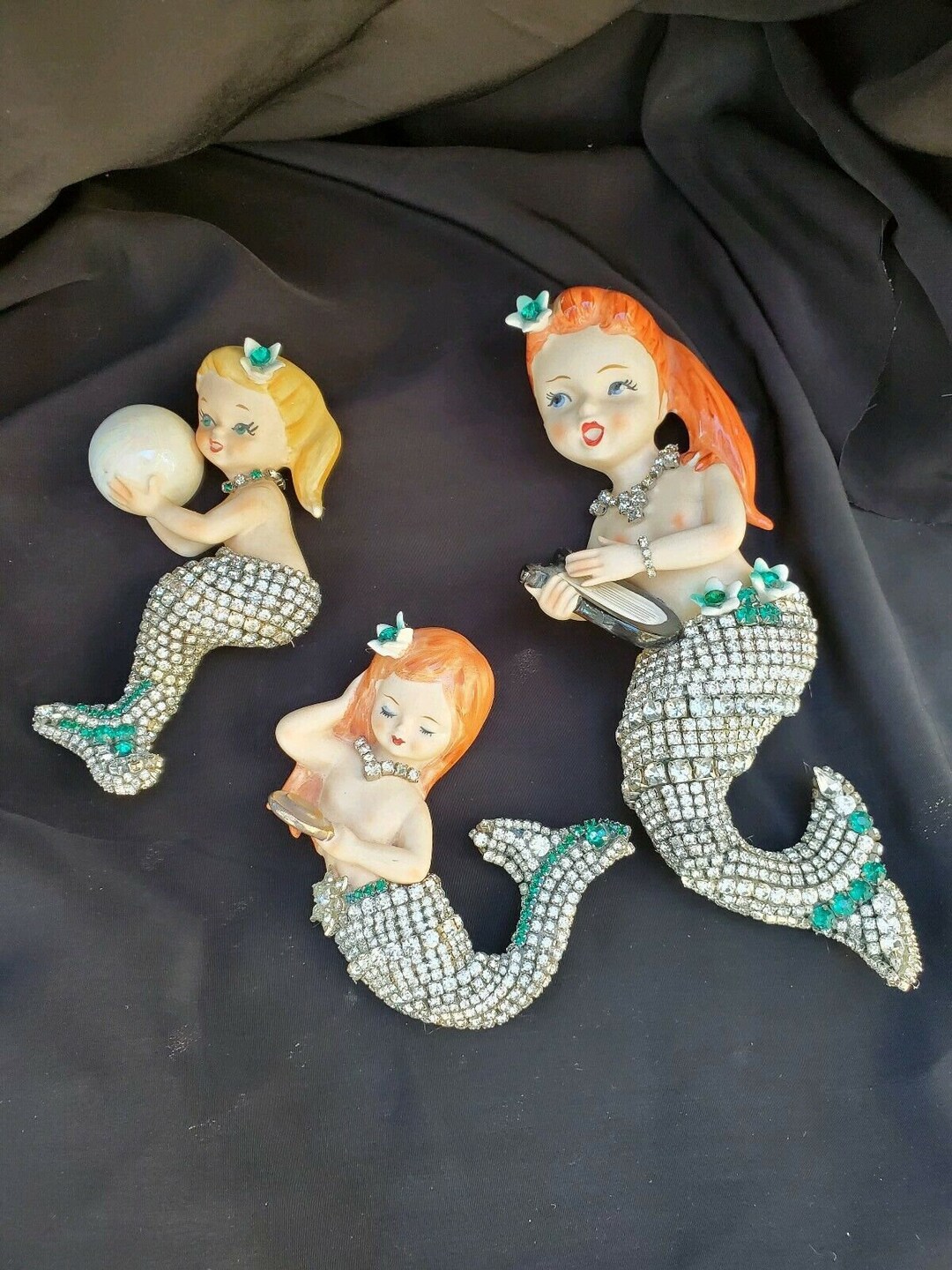 Rare Vintage Complete Set of 3 Lefton Mermaid Wall Plaque Early 50's ...