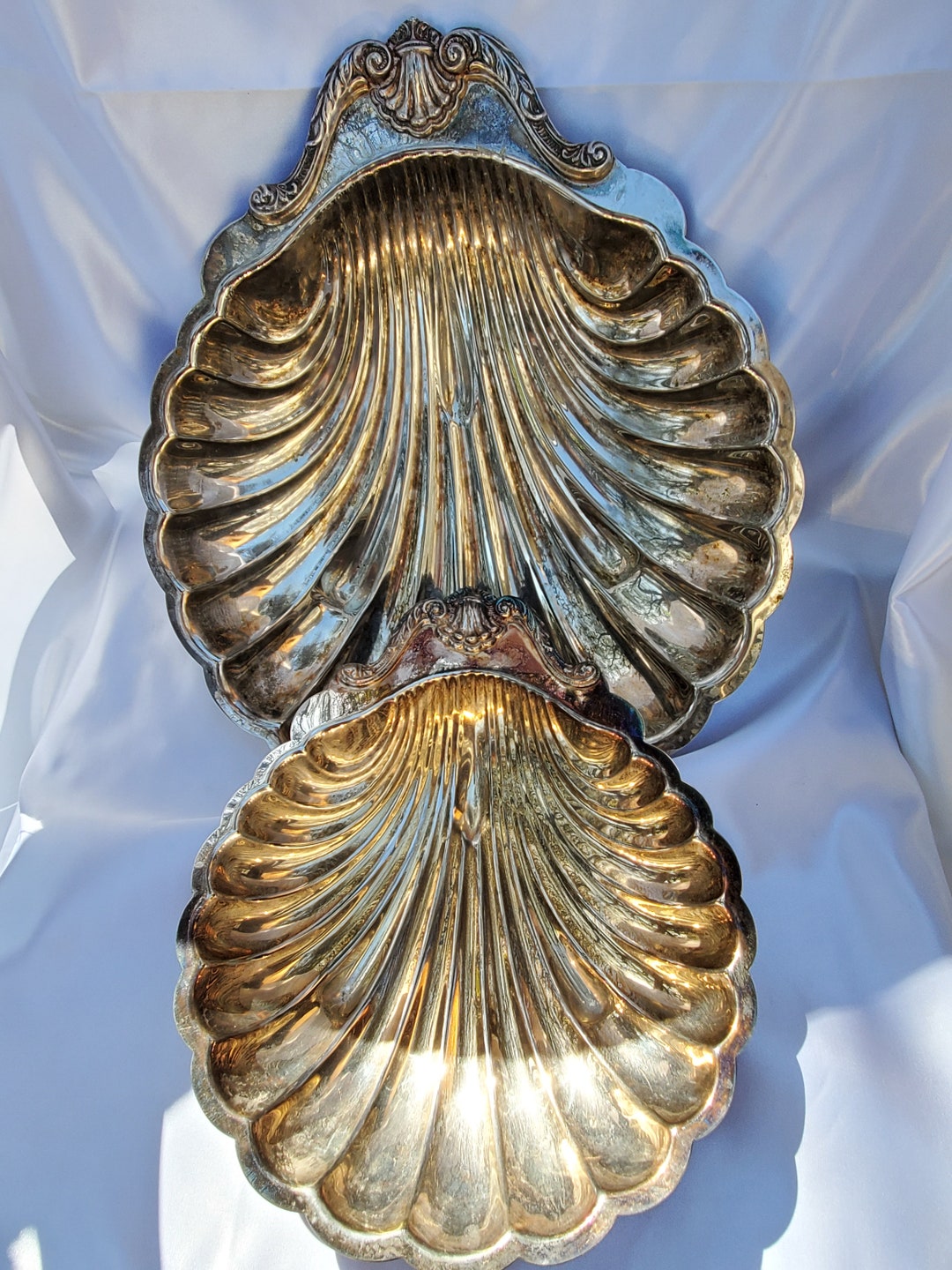 Vintage Ornate Large Silver Plate Seashell Shaped Platters/tray/bowl ...