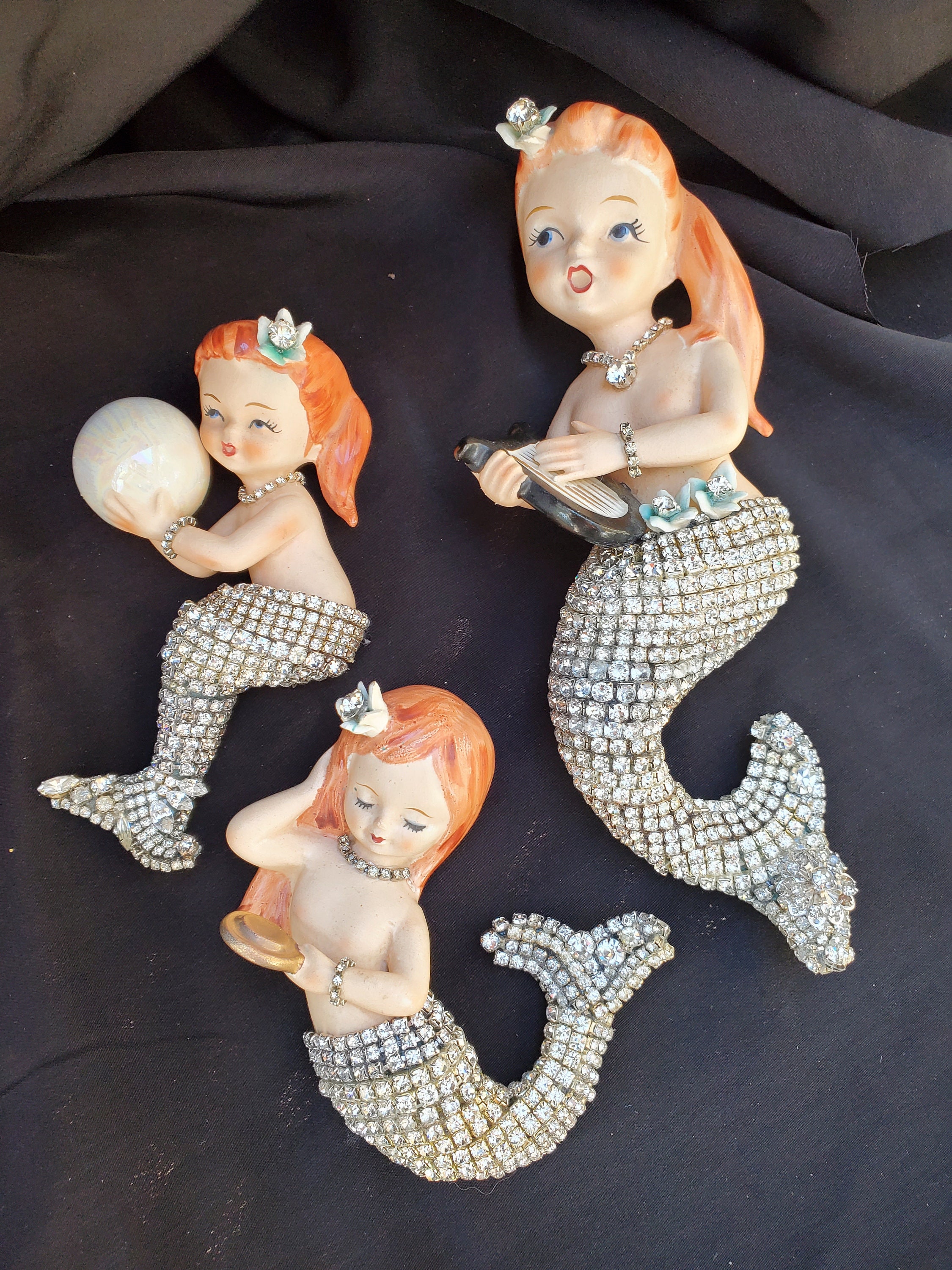 Vintage Ceramic Lefton Mermaid Wall Hanging Plaque Set of 3 | Etsy