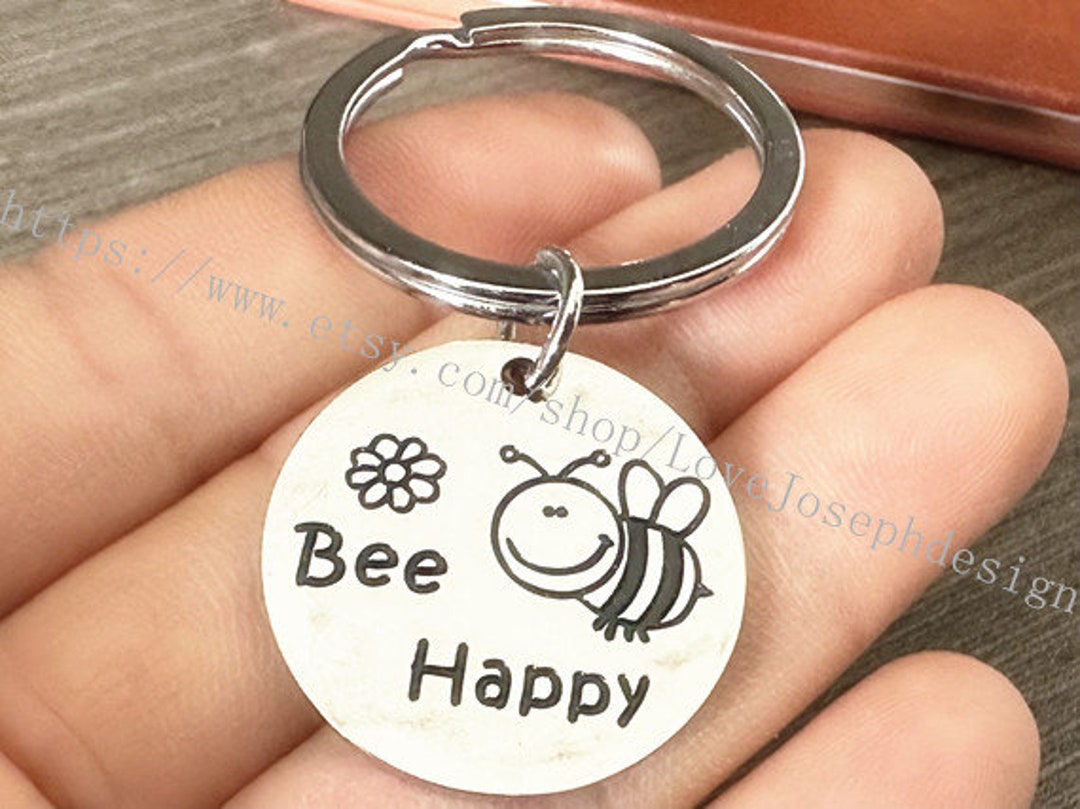 Bee Happy Word Keychain,bee Gifts Key Ring - Etsy