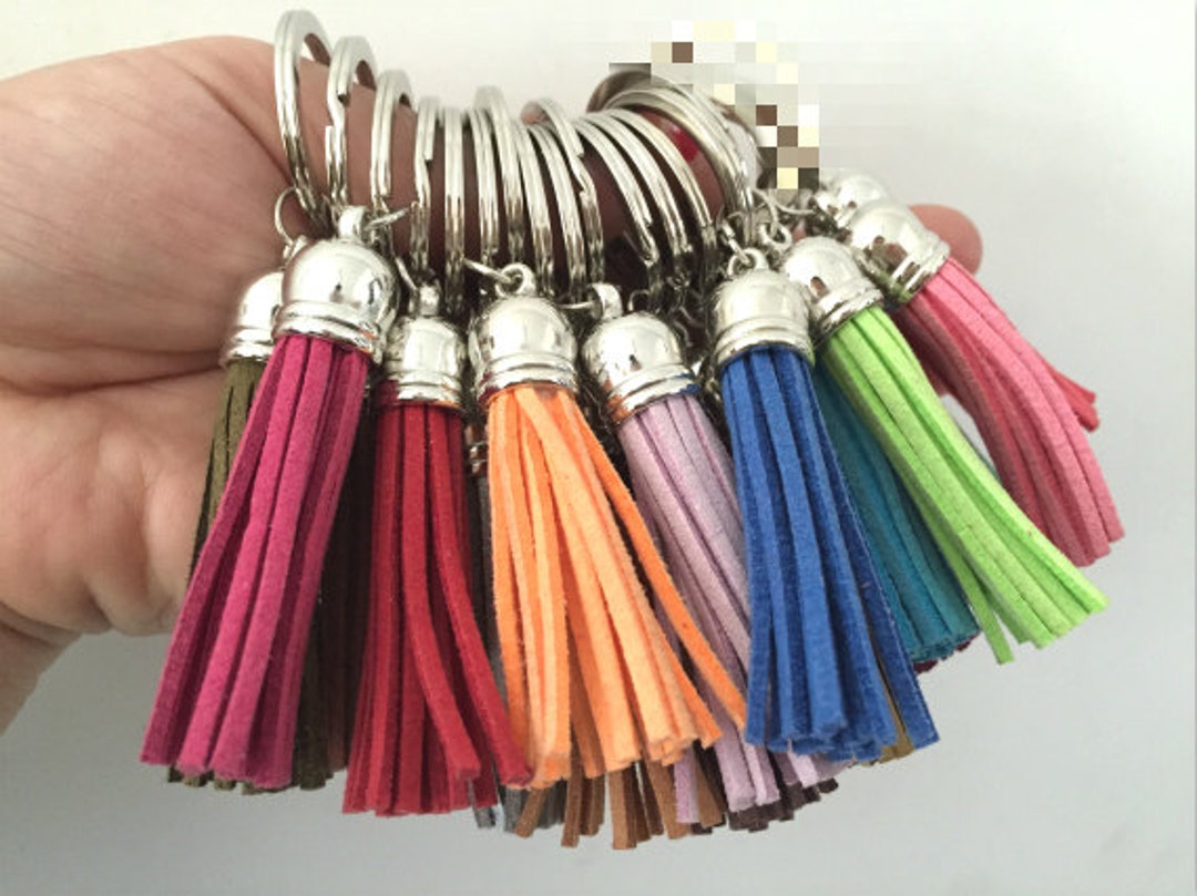 Tassel Keychain, Suede Leather Keyring, Initial and Tassel Key Ring ...