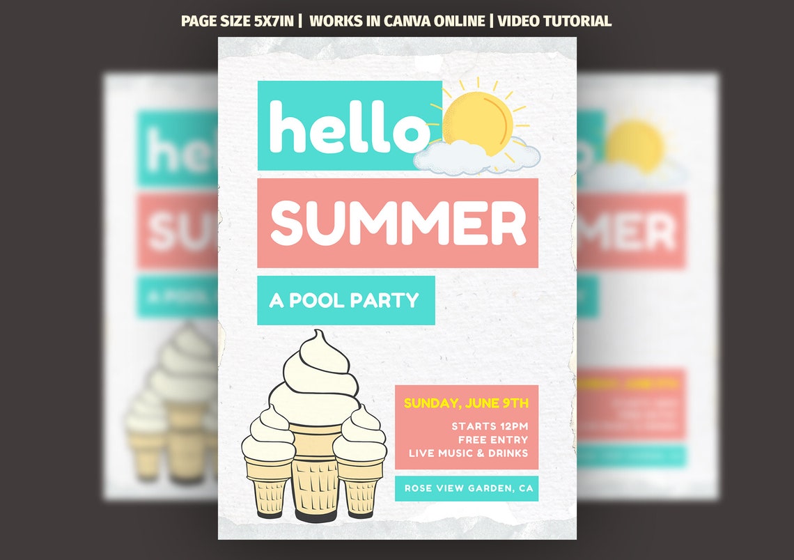Canva Hello Summer A Pool Party Flyer Editable Canva Online | Etsy
