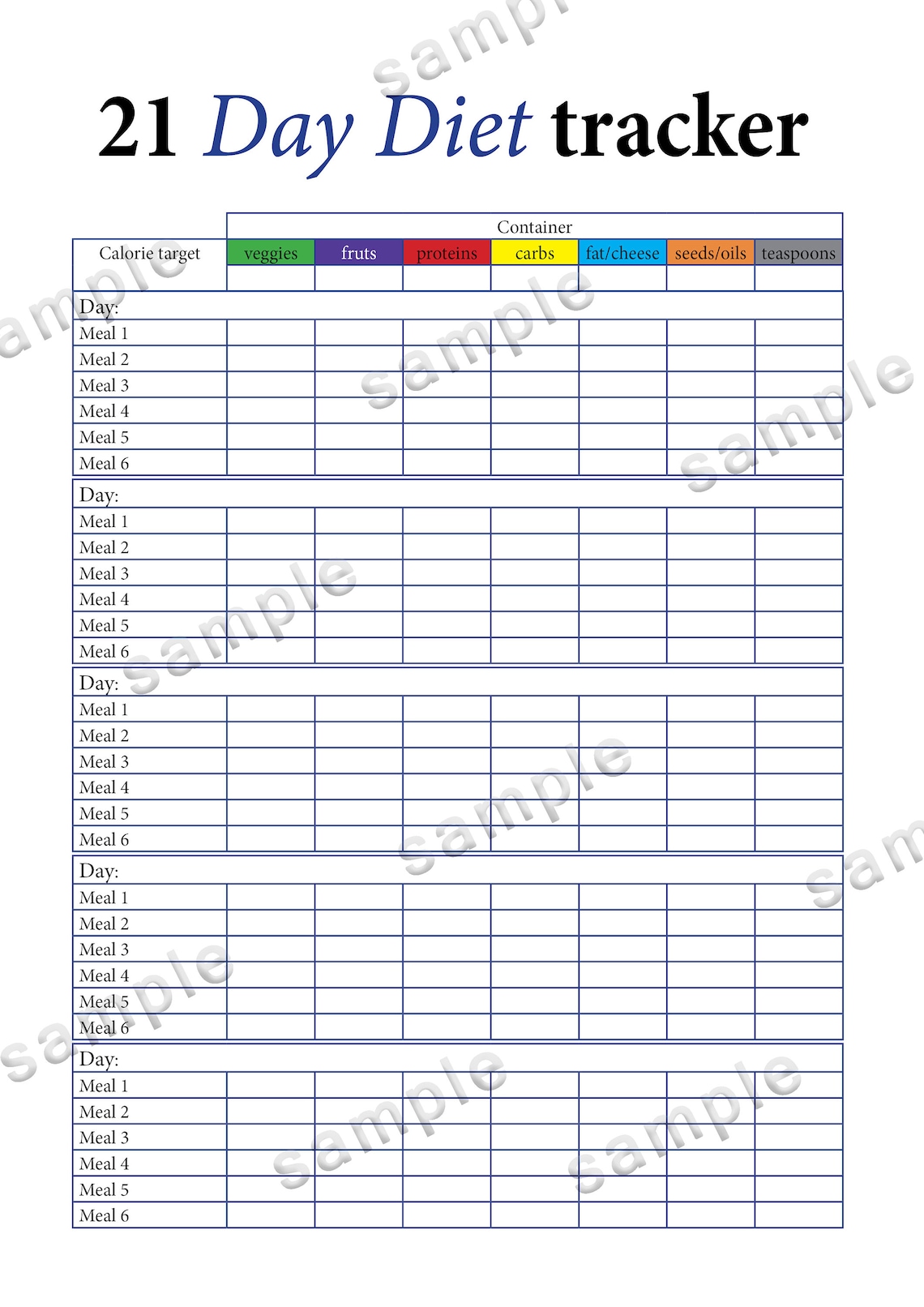 21 Day Diet Food List, 6 Page Bundle Pack, Printable - Etsy