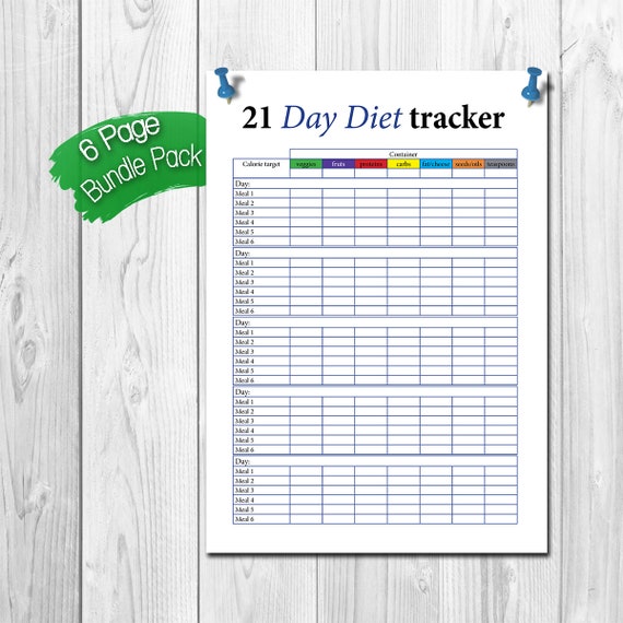 21 Day Diet Tracker Sheet 6 Page Bundle Pack Printable | Etsy