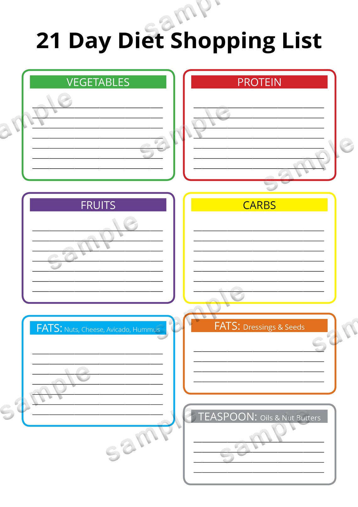 21 Day Diet Meal Plan, Food List, Shopping List, Printable - Etsy