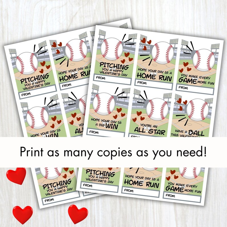 Printable Baseball Valentine Cards for Class, Classroom Valentines Tags ...
