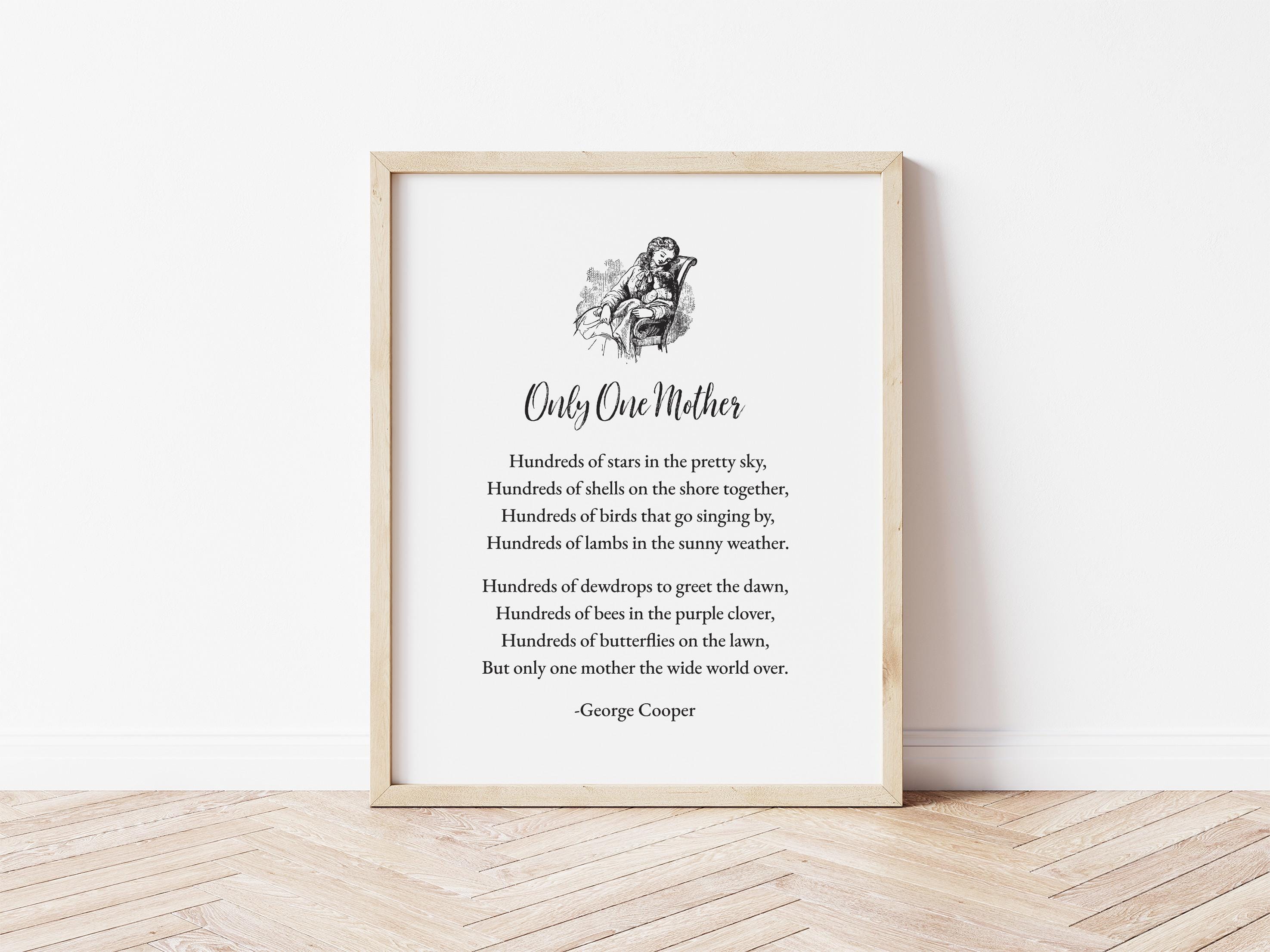 Only One Mother Poem With Vintage Drawing of a Mother and Child, Mother ...