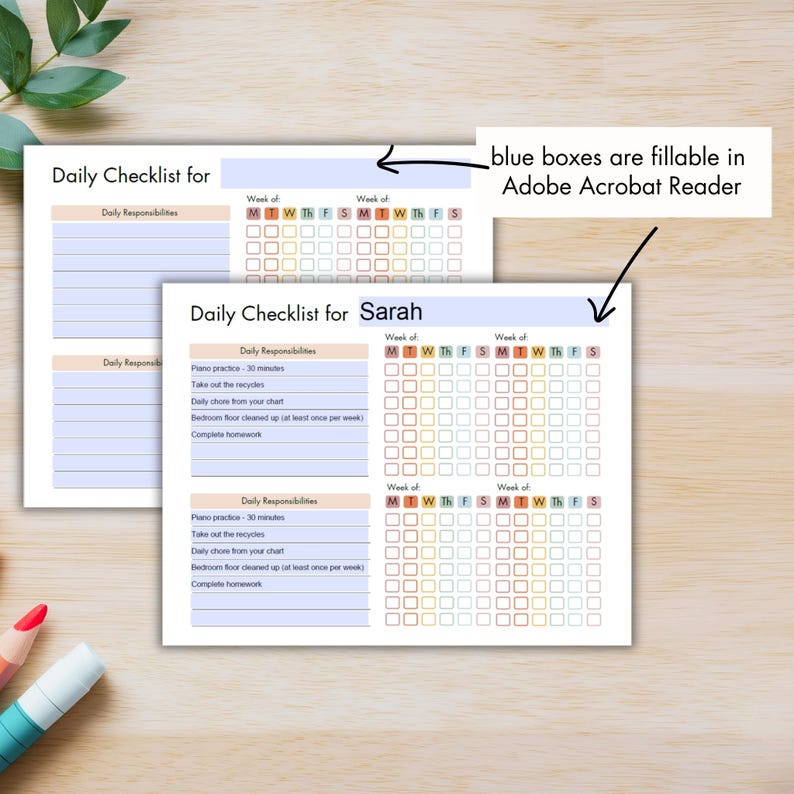Editable Checklist for Teens and Tweens, Daily Chore Chart (fillable ...