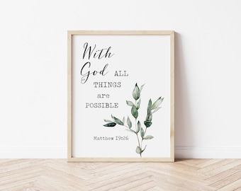 Matthew 19:26, "with God All Things Are Possible" Bible Verse Printable ...