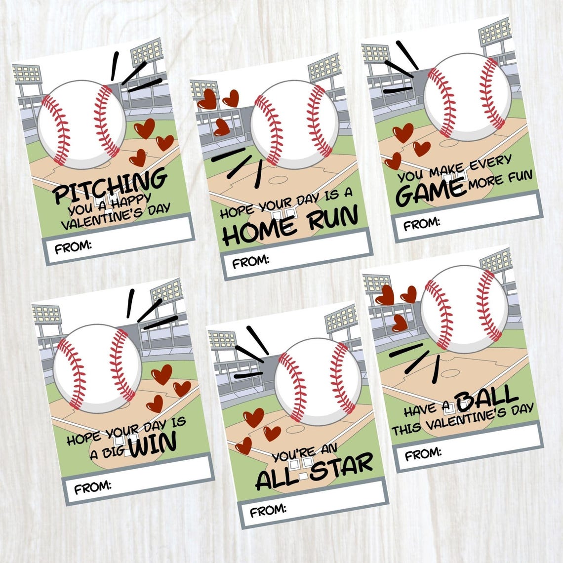 Printable Baseball Valentine Cards for Class, Classroom Valentines Tags ...