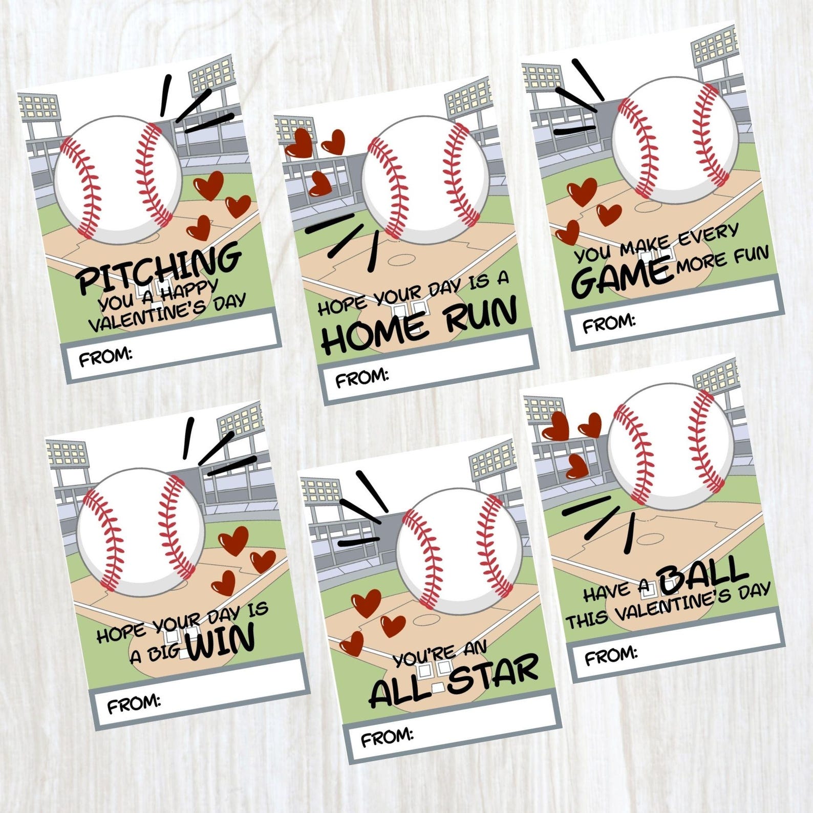 Printable Baseball Valentine Cards for Class, Classroom Valentines Tags ...