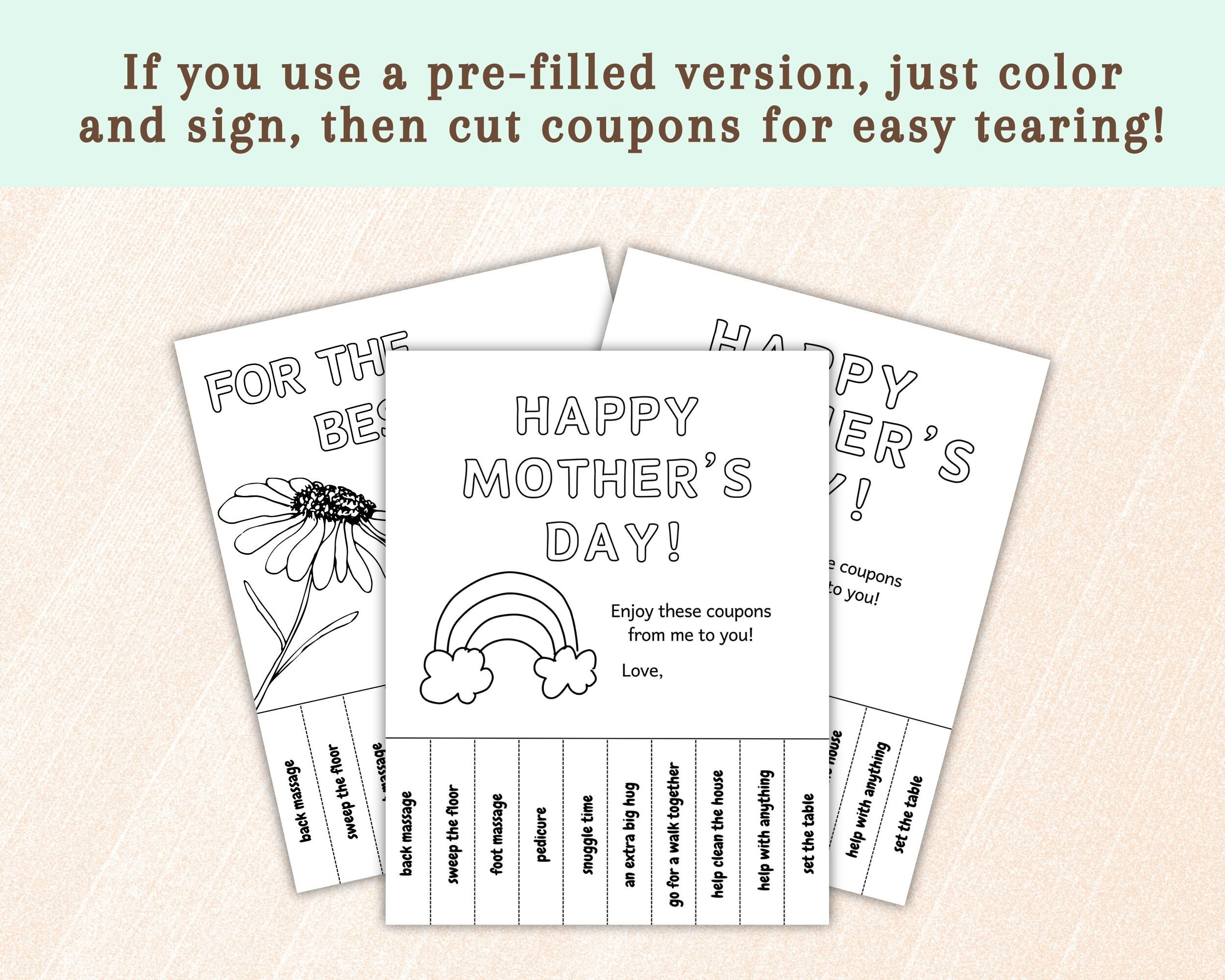 Mother's Day Coloring Page, Love Coupons, Homemade Mother's Day Coupons ...