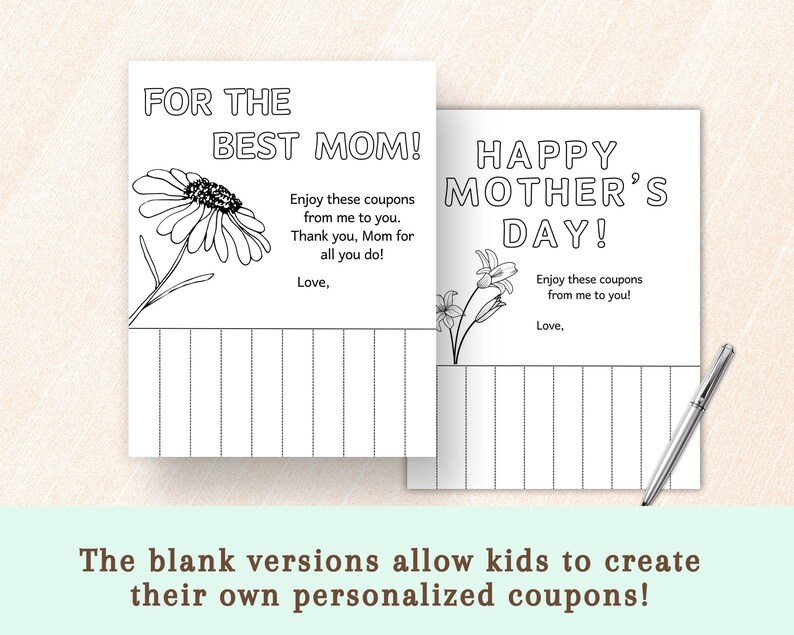 Mother's Day Coloring Page, Love Coupons, Homemade Mother's Day Coupons ...