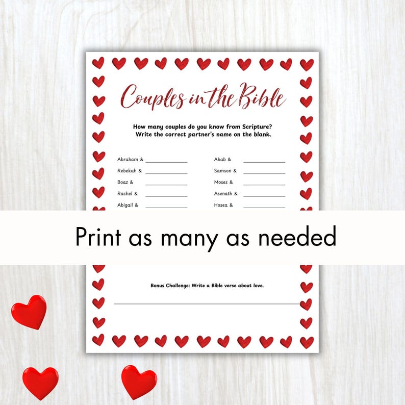Christian Valentine's Day Game, Bible Trivia, Couples in the Bible - Etsy