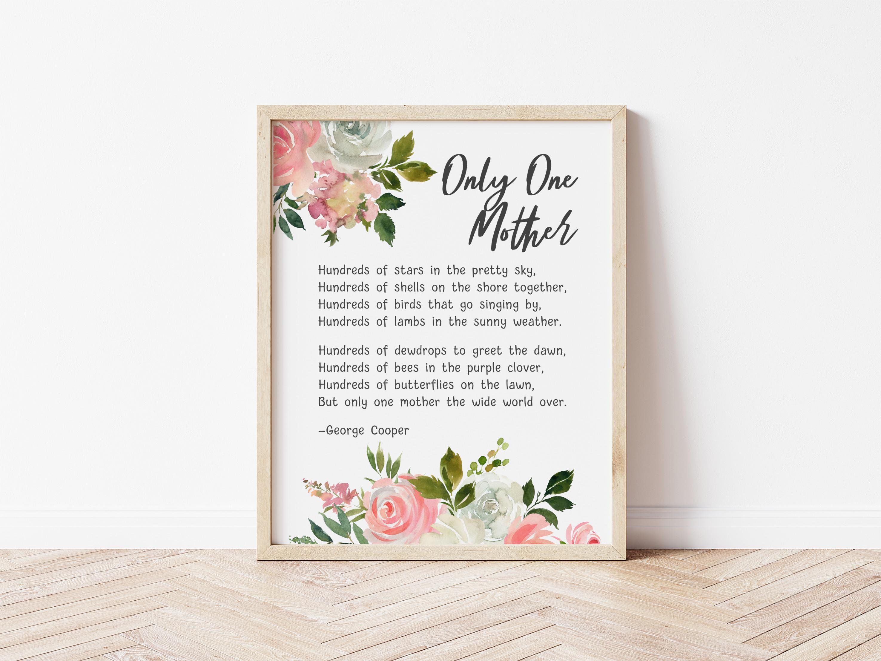 Mothers Day Poem, Gift for Mom, Poetry Print, Only One Mother Poem - Etsy