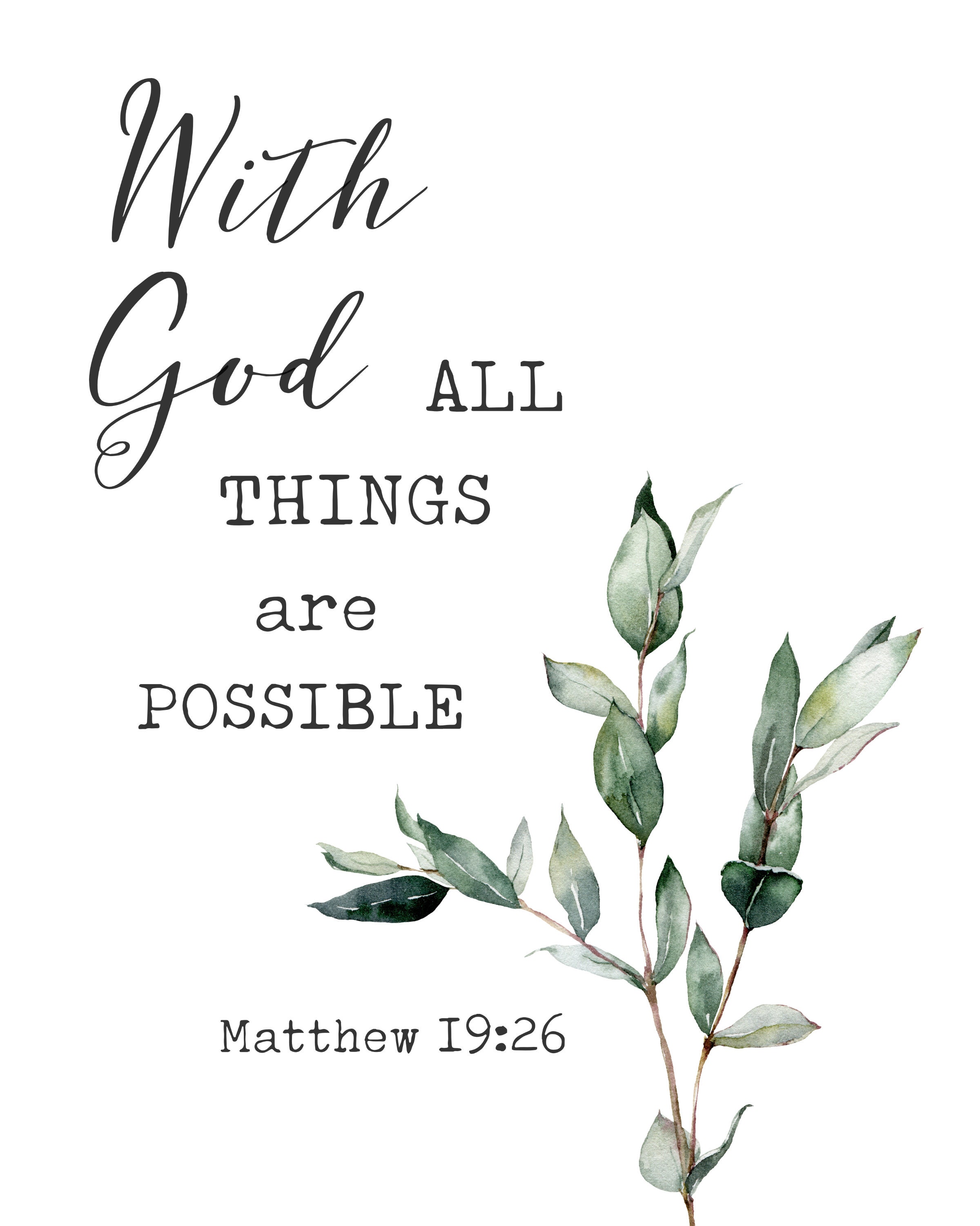 Printable "with God All Things Are Possible" Sign, Matthew 19:26 - Etsy