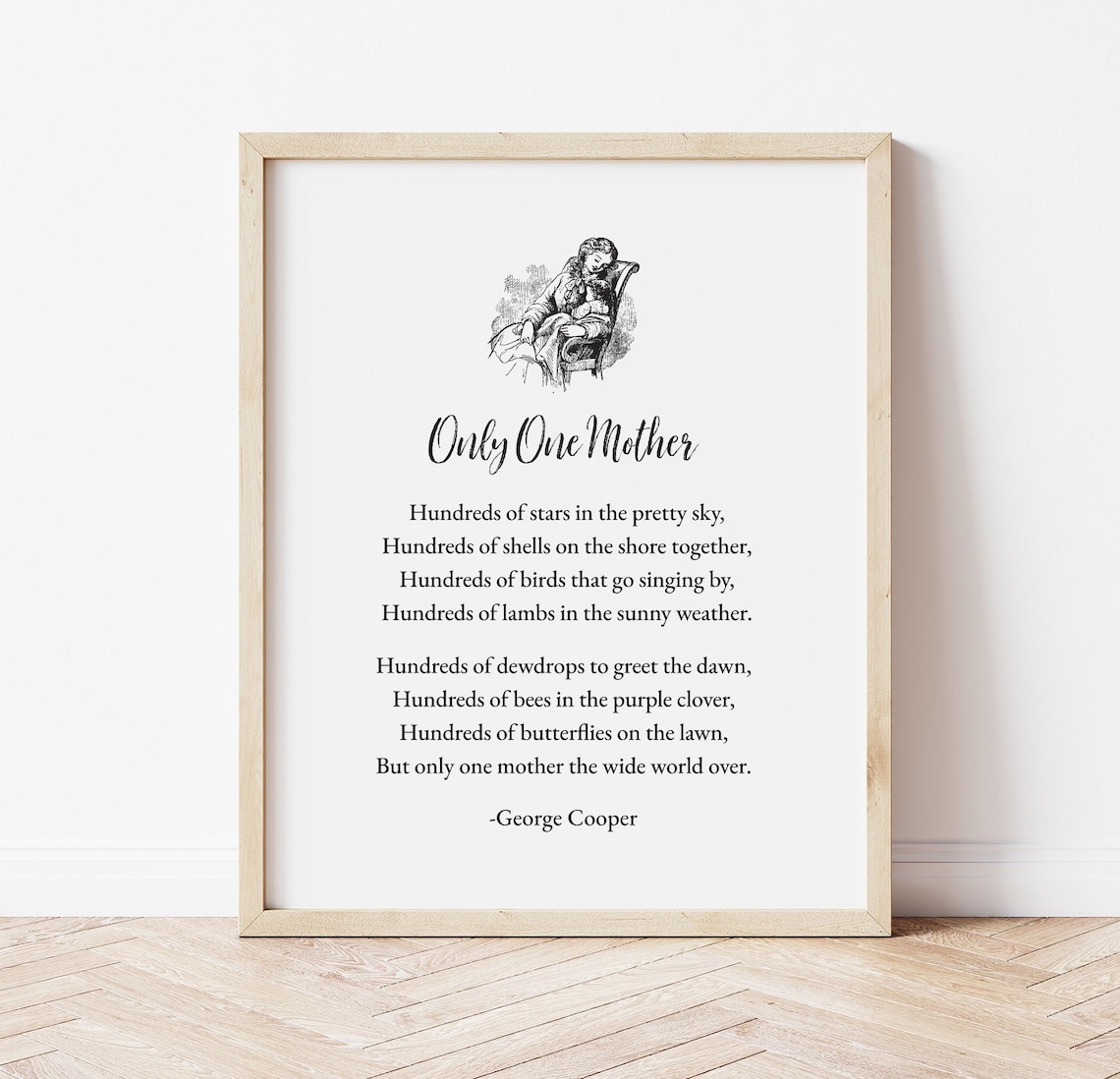 Only One Mother Poem With Vintage Drawing of a Mother and Child, Mother ...