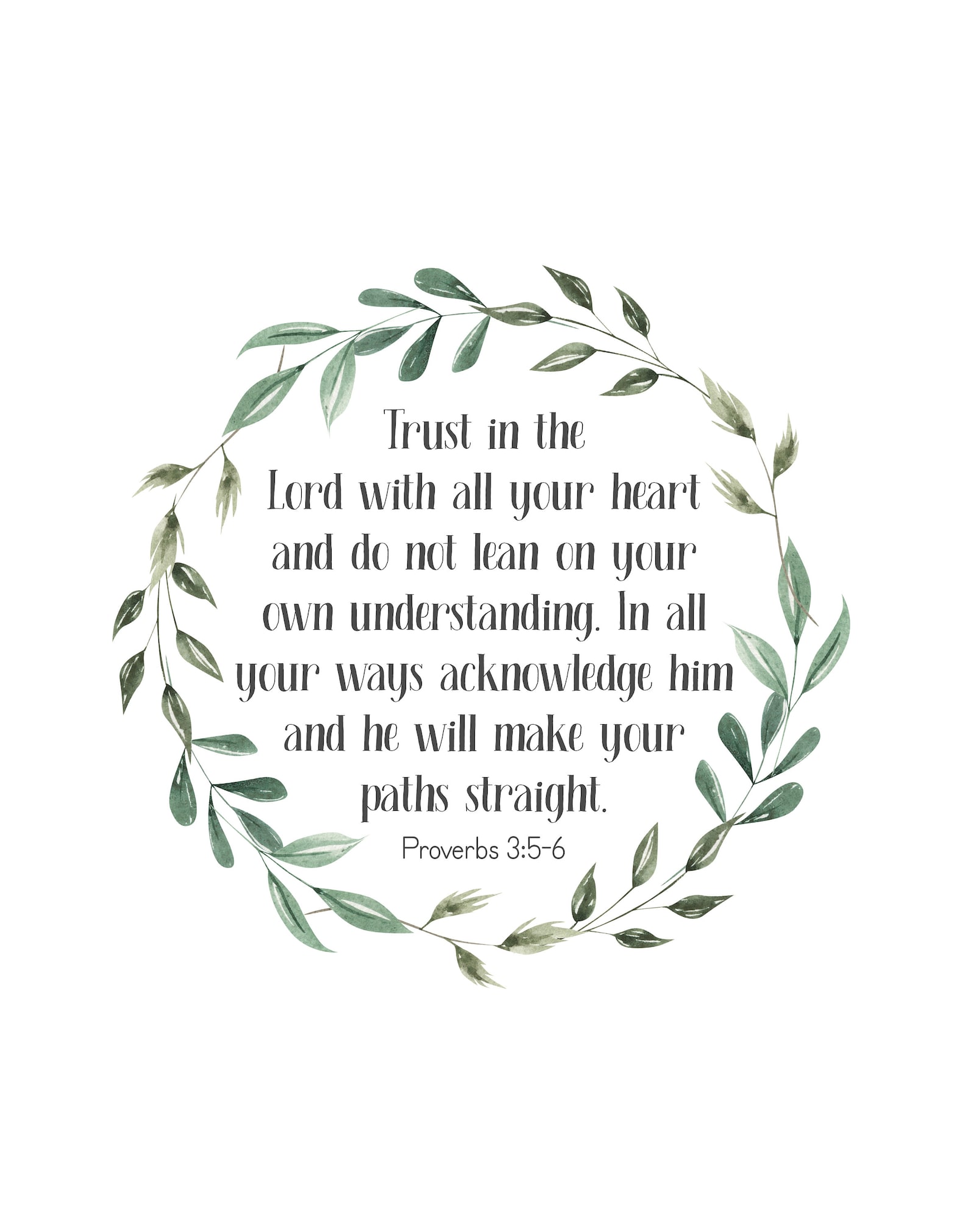 Trust in the Lord Wall Art Print Proverbs 3:5-6 Printable | Etsy