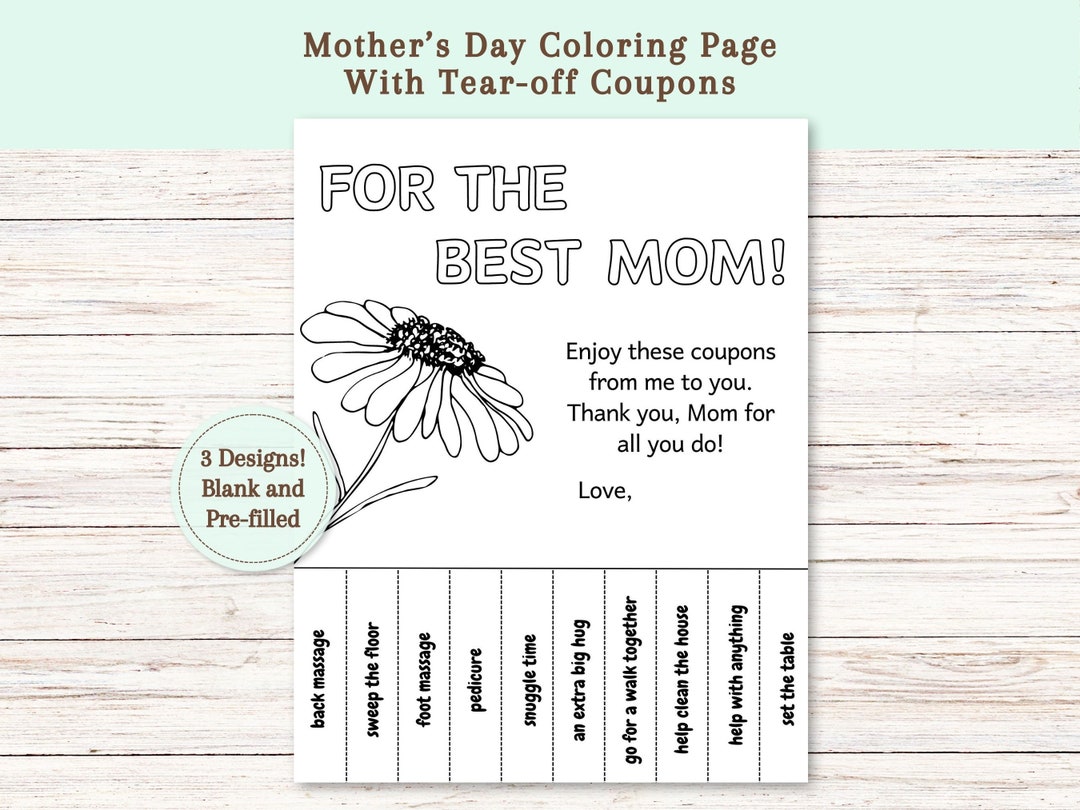 Mother's Day Coloring Page, Love Coupons, Homemade Mother's Day Coupons ...