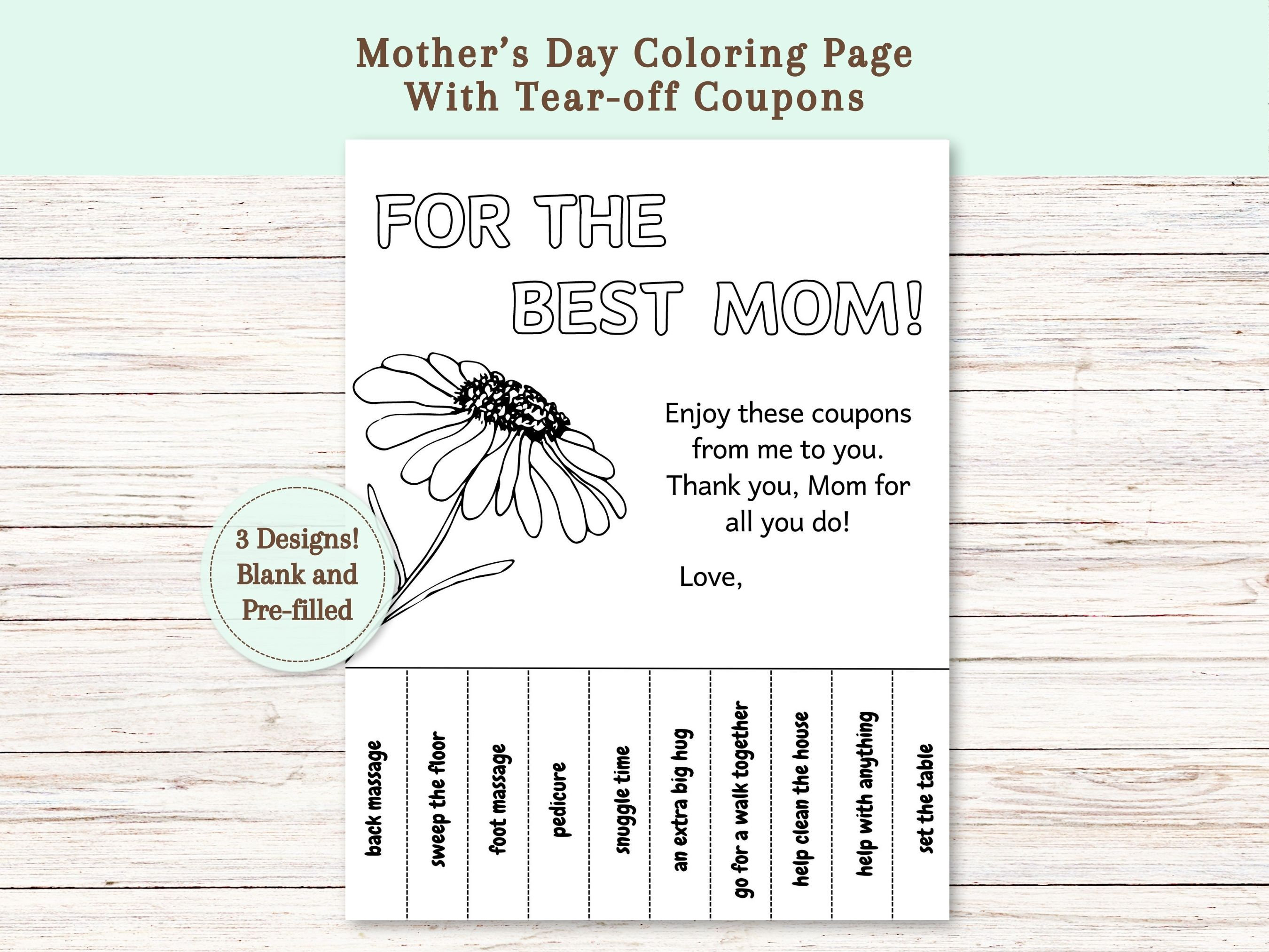 Mother's Day Coloring Page, Love Coupons, Homemade Mother's Day Coupons ...