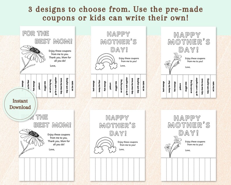 Mother's Day Coloring Page, Love Coupons, Homemade Mother's Day Coupons ...
