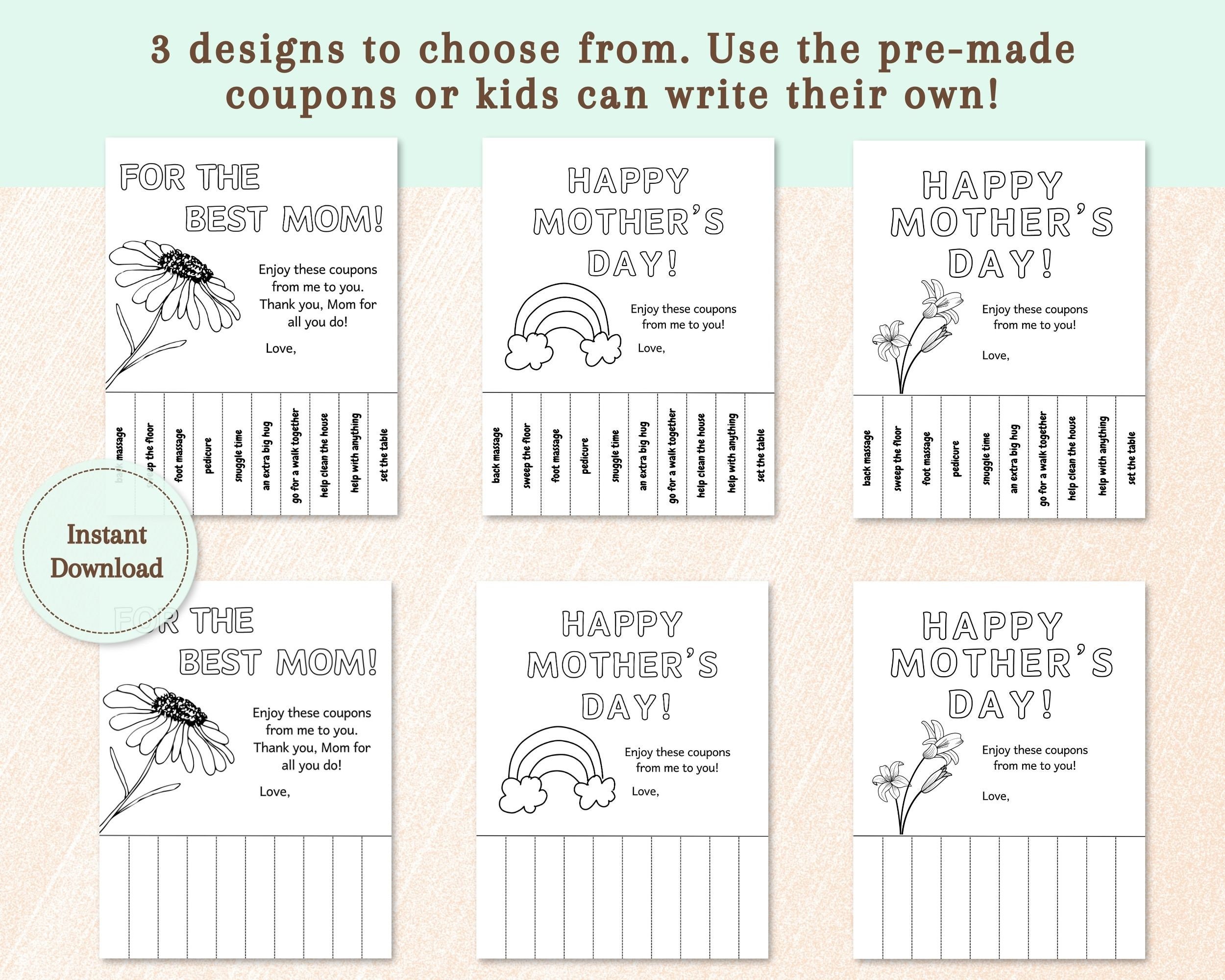 Mother's Day Coloring Page, Love Coupons, Homemade Mother's Day Coupons ...