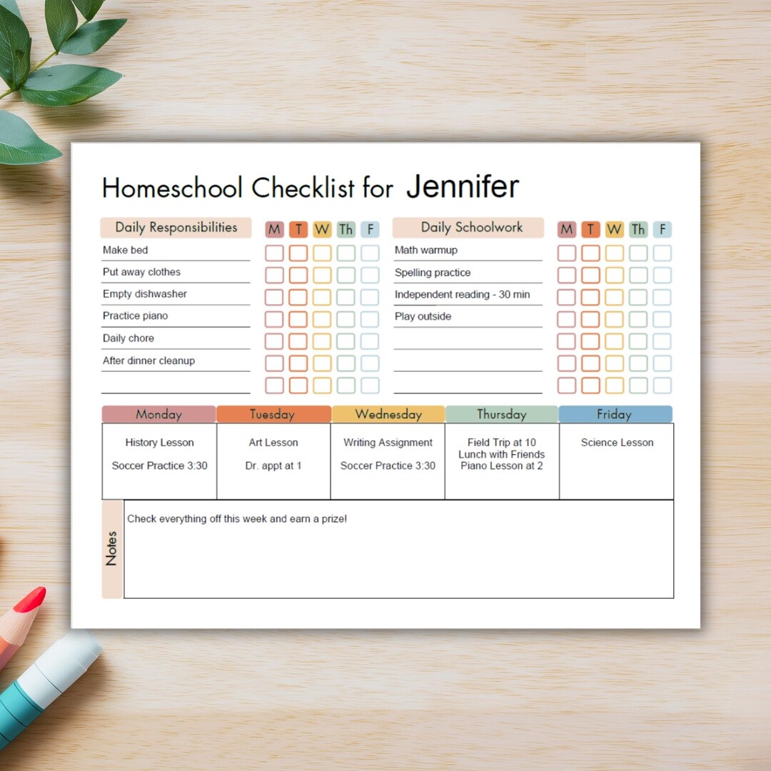 Editable Homeschool Checklist Template, Boho Daily Schedule for Kids ...