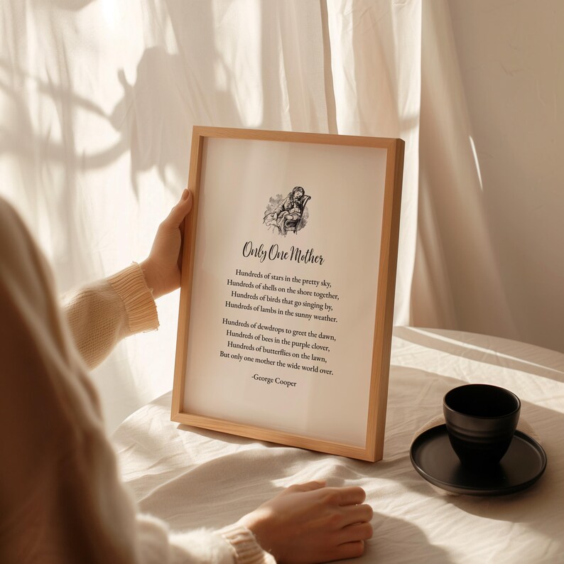 Only One Mother Poem With Vintage Drawing of a Mother and Child, Mother ...