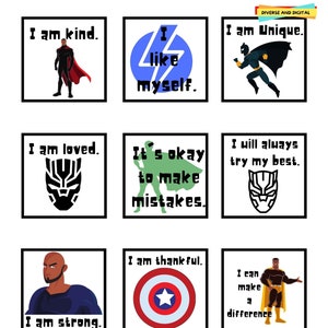 Superhero Black Boy Affirmation Cards, Set of 12 Affirmations ...
