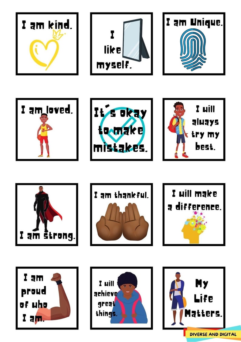 Black Boy Affirmation Cards, Set of 12 Affirmations, Affirmation for My ...