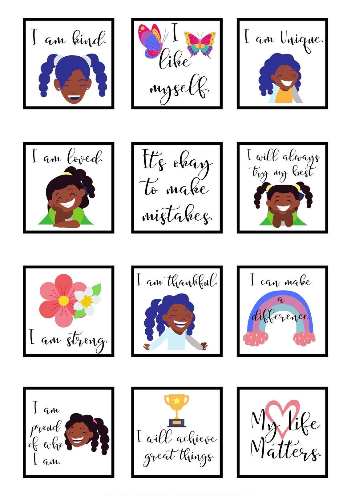 Black Girl Affirmation Cards Set of 12 Affirmations | Etsy
