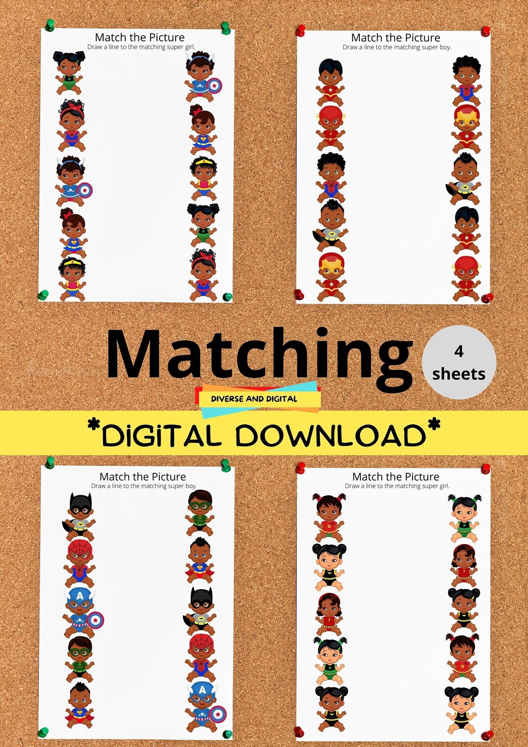 4 Printable Matching Worksheets, Match the Picture, Prek Worksheets ...