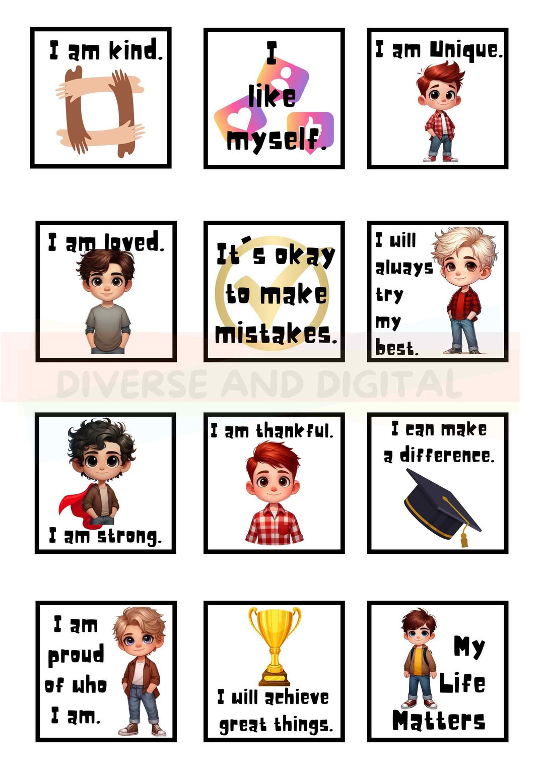 Boy Affirmation Cards | Kids Affirmations Cards | Positive Affirmation ...