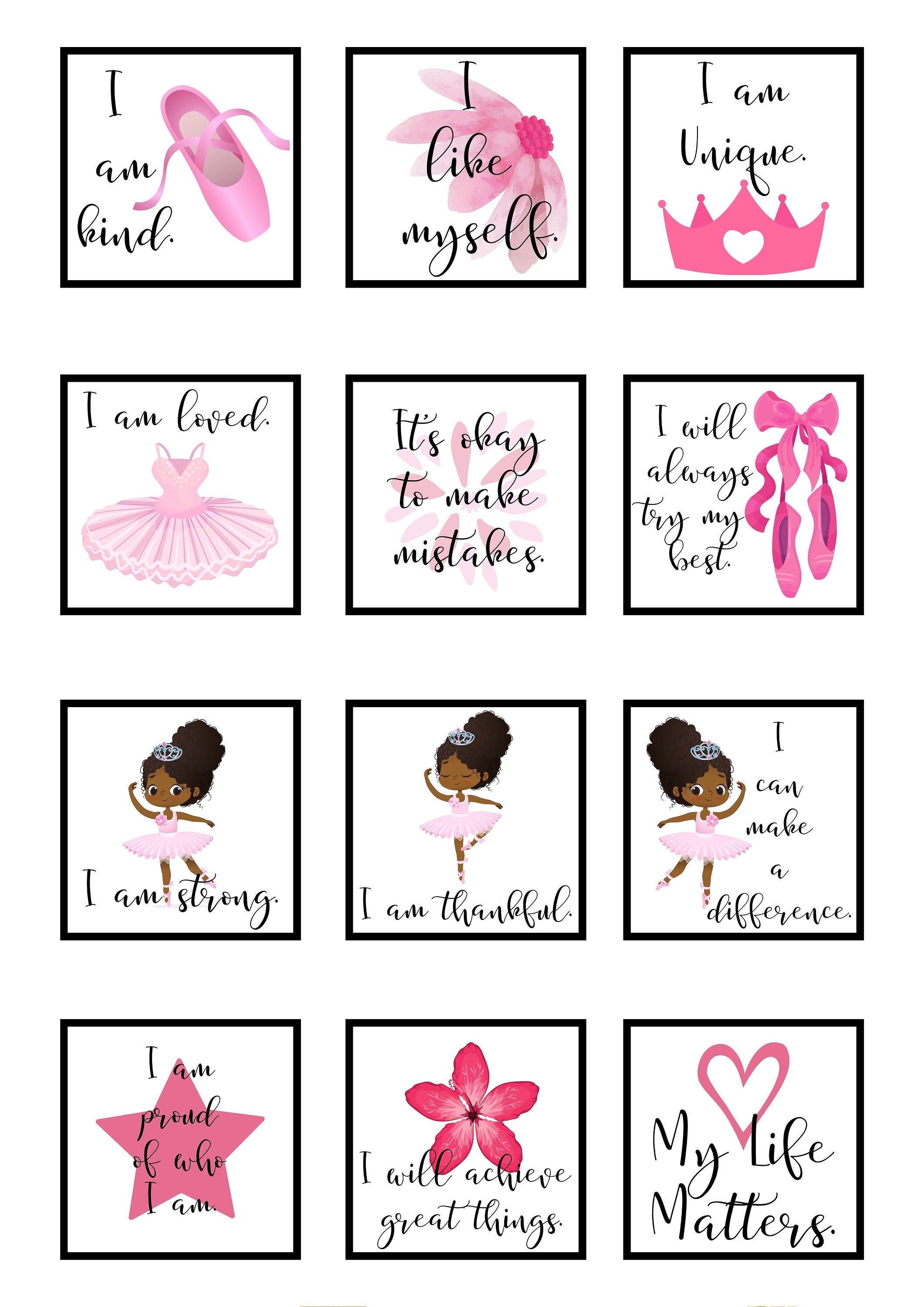 Black Ballerina Girl Affirmation Cards | Set of 12 Positive ...