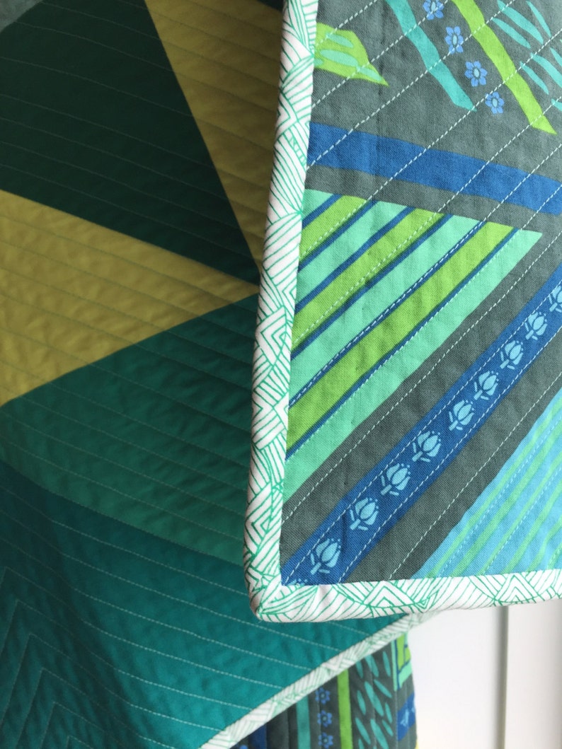 Emerald & Linen Throw Quilt 48 x 64 Modern | Etsy