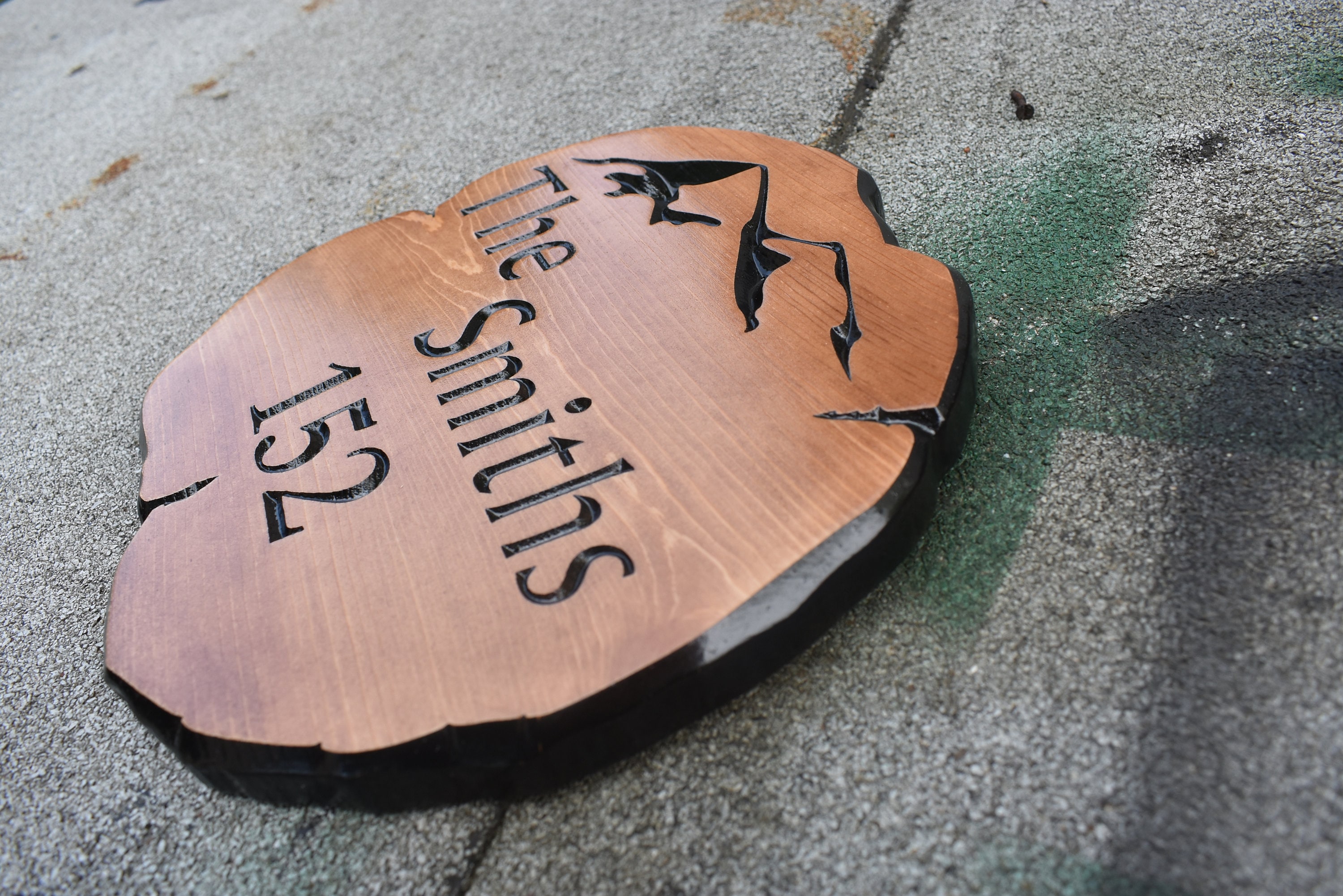 Carved wood outdoor sign, log slice, rustic sign, outdoor sign, sign ...