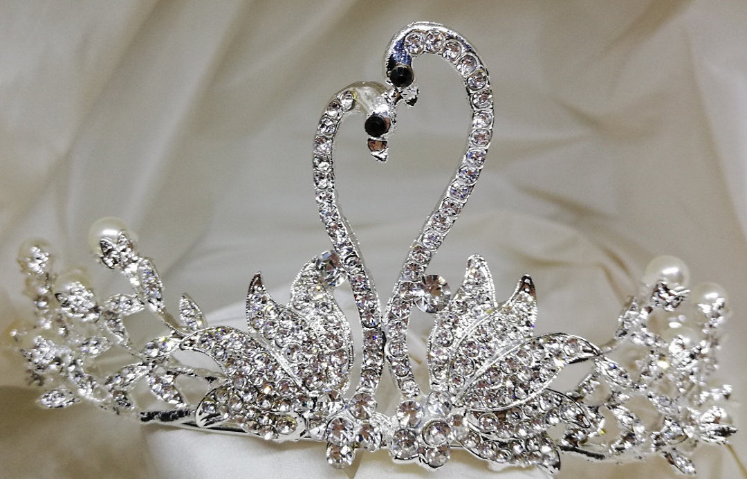 Rhinestone Swan Headpiece Tiara, Silver Hair Accessories, Silver Tiara ...