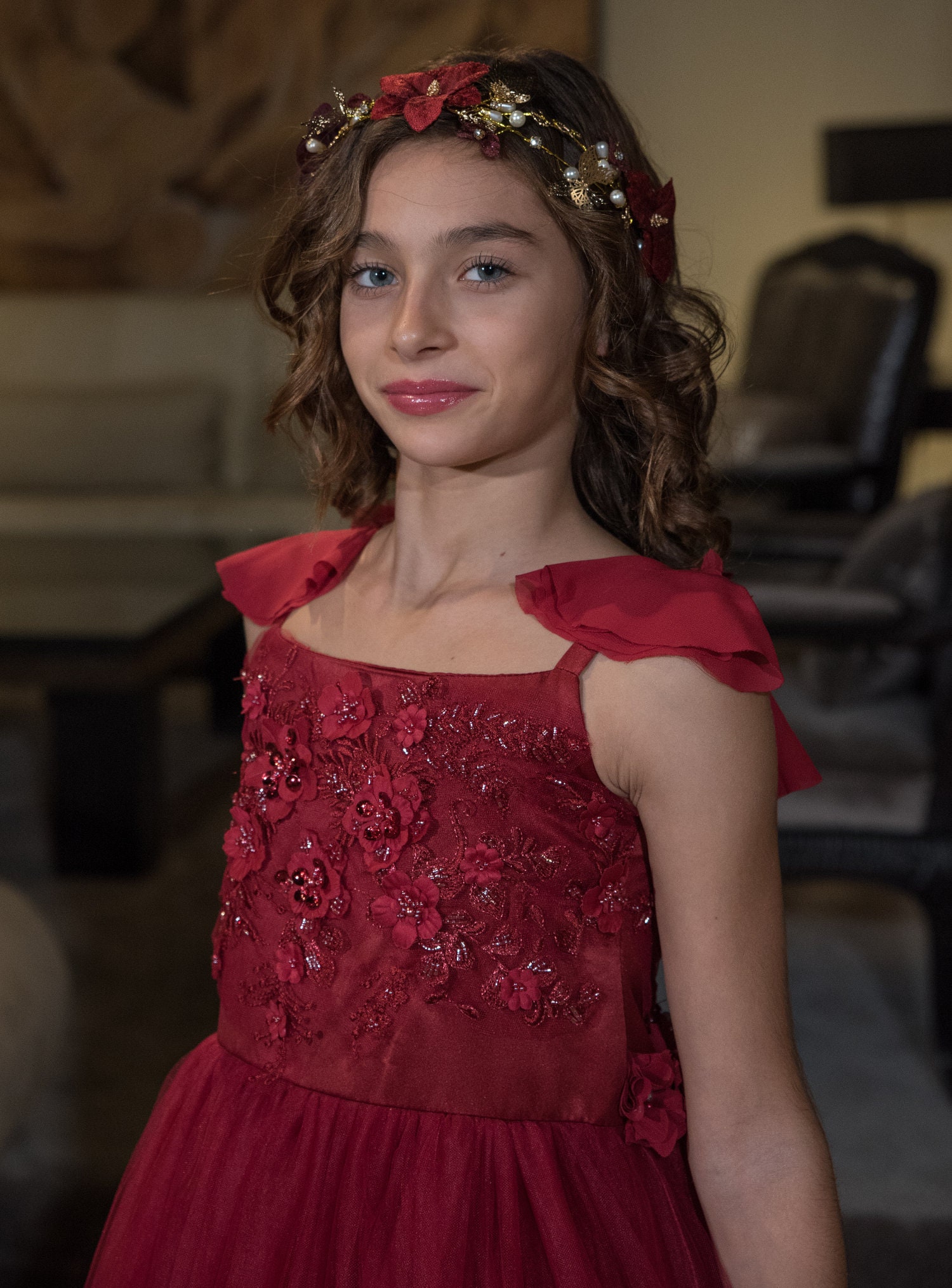 Red Flowers With Gold Butterflies Tiara Flowers Birthday - Etsy